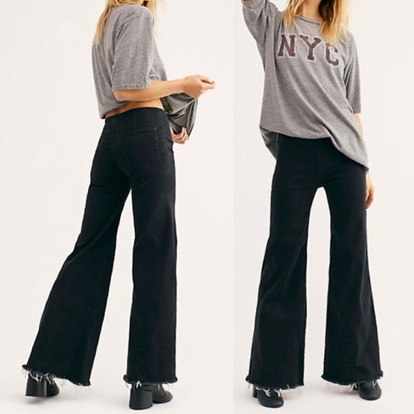 Free People | Jeans | Free People Black Frayed Raw Hem Drapey Aline ...